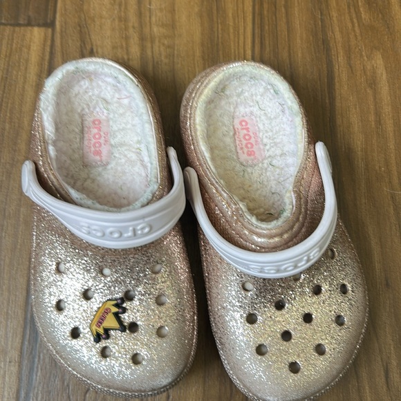 CROCS | Shoes | Crocs Pink Glitter Slides Little Girl Sz 1 | Poshmark
